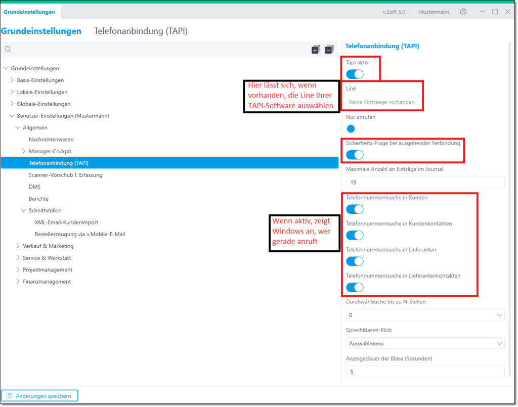 TAPI bzw. CTI einrichten - v.Soft Hilfe